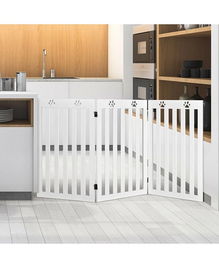 SUGIFT 36 Inch Folding Wooden Freestanding Pet Gate Dog Gate with 360 ...
