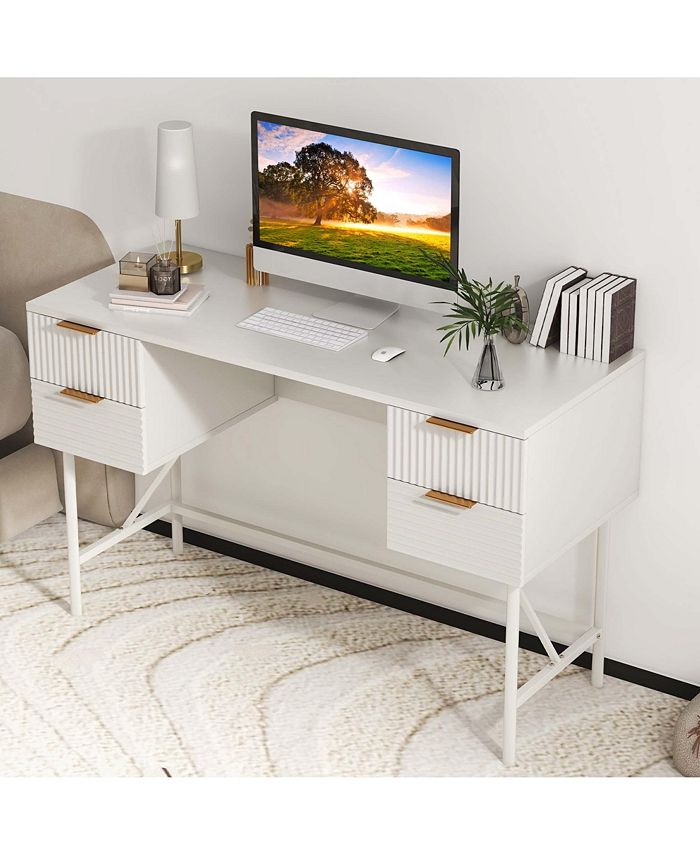 Costway 48" Computer Desk with 4 Drawers Storage Metal Frame Modern ...