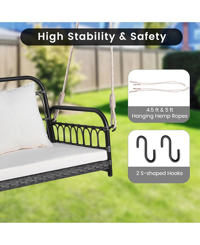 Costway Patio Swing Chair 2-Person Hanging Seat Outdoor Wicker Loveseat Cushioned Porch - Macy's