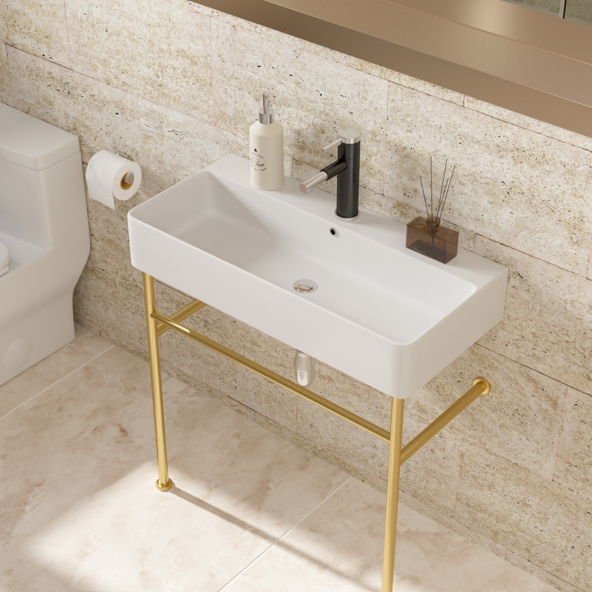Click here for Streamdale Bathroom Console Sink with Gold Legs -... prices
