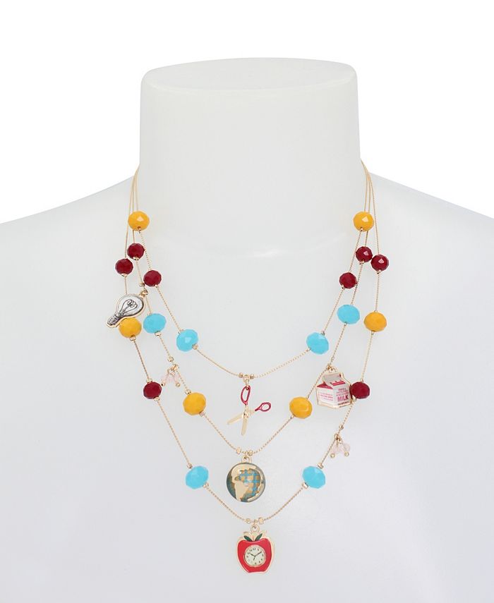 Betsey Johnson Faux Stone Back To School Charm Layered Necklace - Macy's