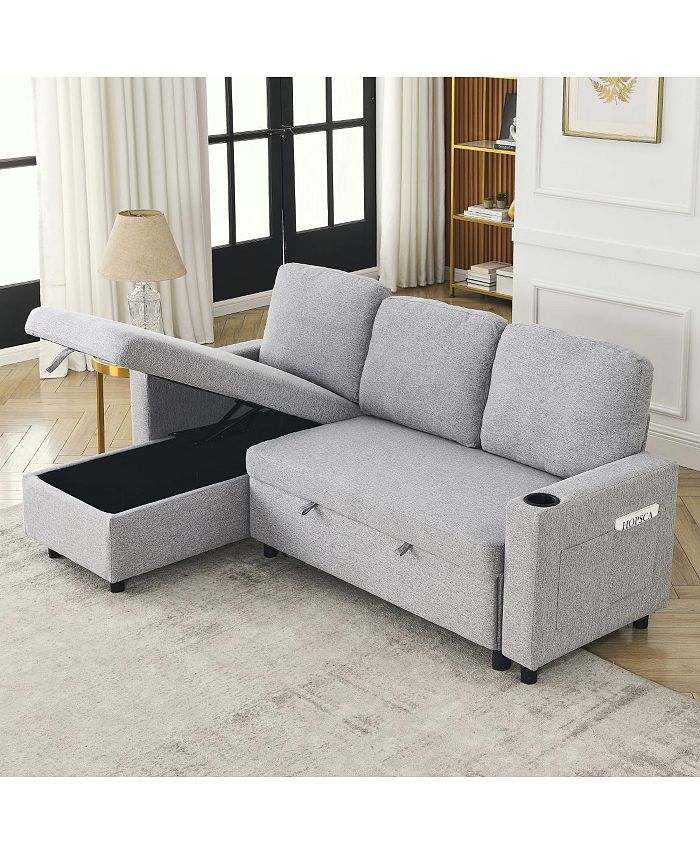 Simplie Fun Linen L-Shaped Reversible Sofa Bed for Tight Spaces - Macy's