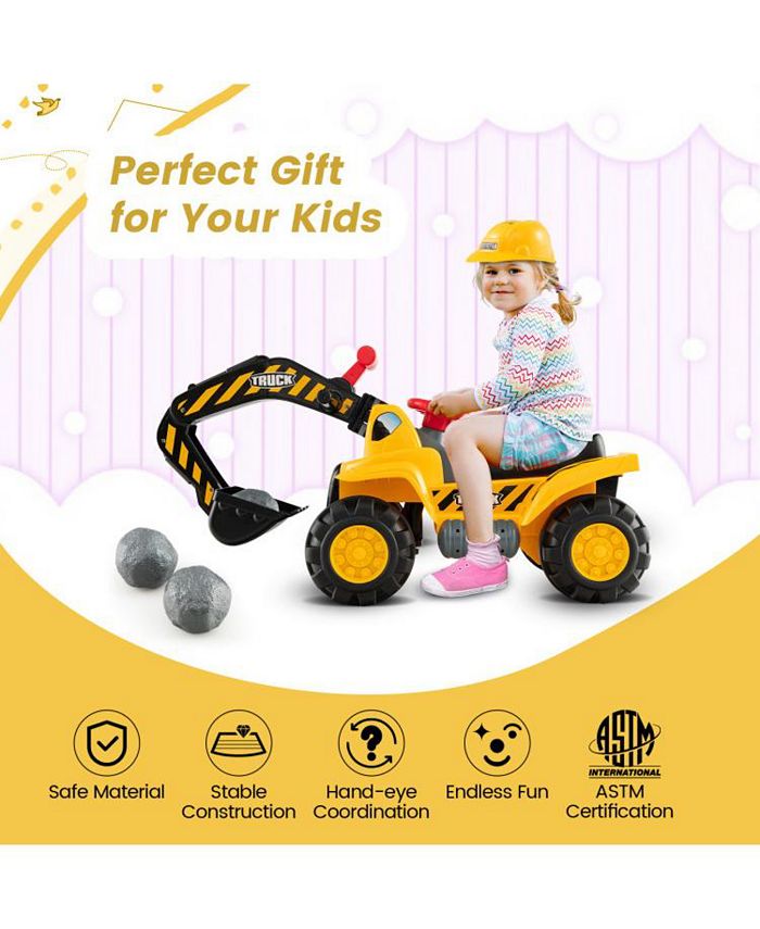 Slickblue Ride on Push Car Bulldozer Digger Toy with Safety Helmet and ...