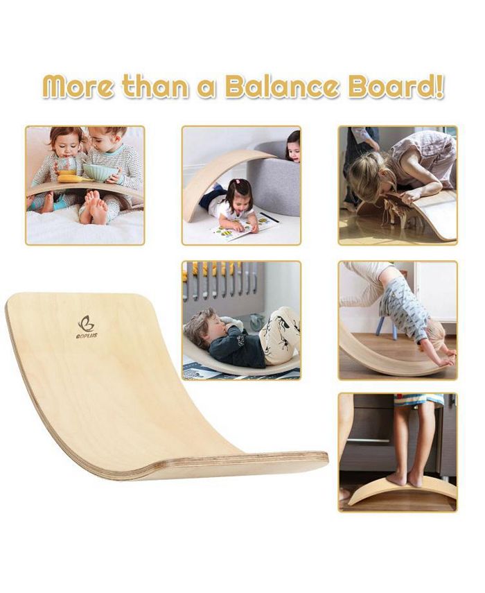 Slickblue Wooden Wobble Balance Board Kids 35'' Rocker Yoga Curvy Board ...