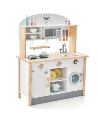Slickblue Wooden Pretend Kids Play Kitchen Set with Cooking Accessories ...