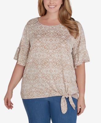 Ruby Rd. Plus Size Medallion Puff Print Tied T-Shirt - Macy's