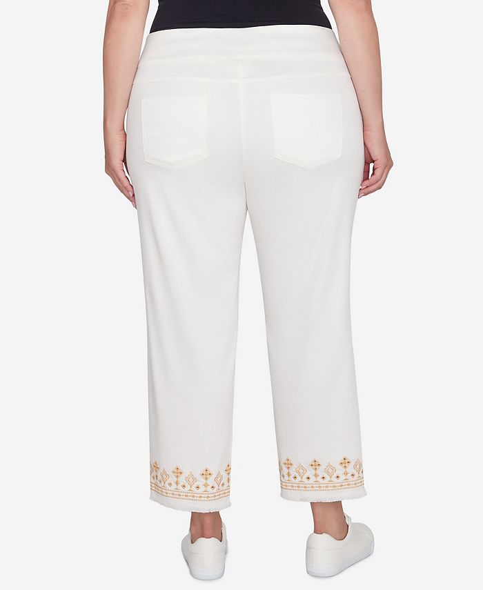 Ruby Rd. Plus Size Denim Embroidered Ankle Pants - Macy's