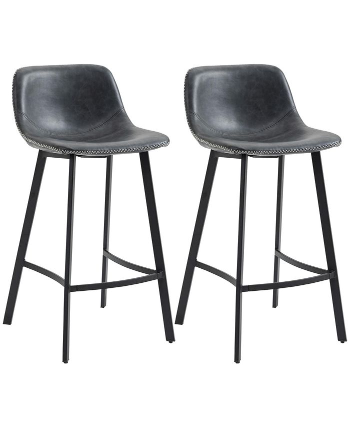 HOMCOM Counter Height Bar Stools Set of 2, Upholstered Kitchen Stool ...