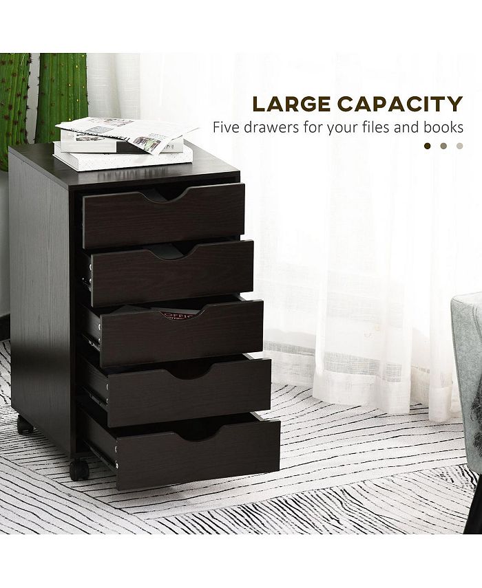 Simplie Fun Nordic Style 5-Drawer Filing Cabinet with Wheels, Brown ...