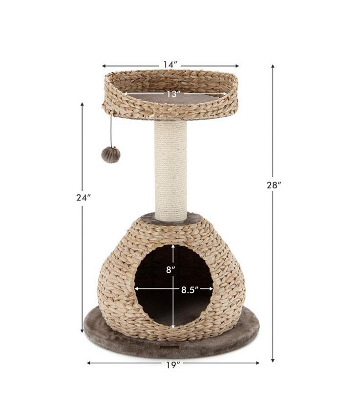 Slickblue 28 Inches Hand-Made Cat Tree Tower with Jump Platform-Coffee ...