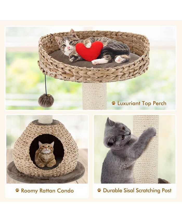 Slickblue 28 Inches Hand-Made Cat Tree Tower with Jump Platform-Coffee ...