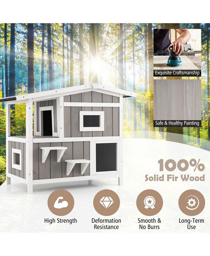 Slickblue Outdoor 2-Story Wooden Feral Cat House with Escape Door-Gray ...