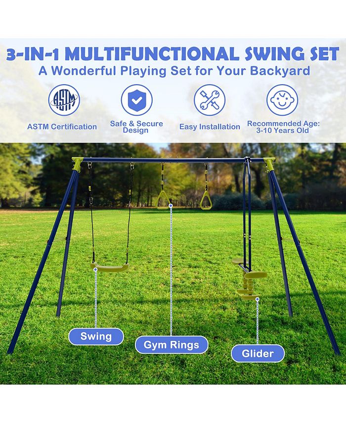 Gymax 440 lbs Swing Set 3-in-1 Kids Swing Stand w/ Swing Gym Rings Glider for Backyard - Macy's