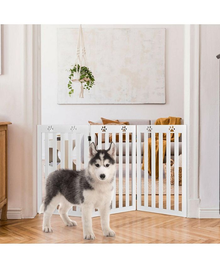 Slickblue 36 Inch Folding Wooden Freestanding Pet Gate Dog Gate with ...