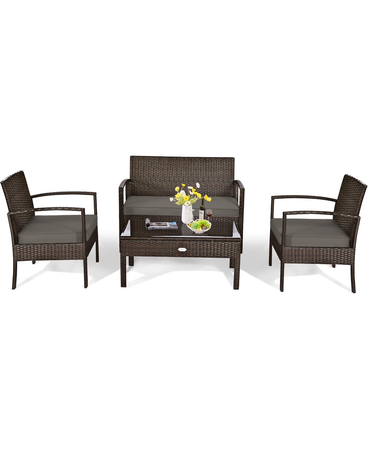 Click here for Sugift 4 Pieces Patio Rattan Cushioned Furniture S... prices