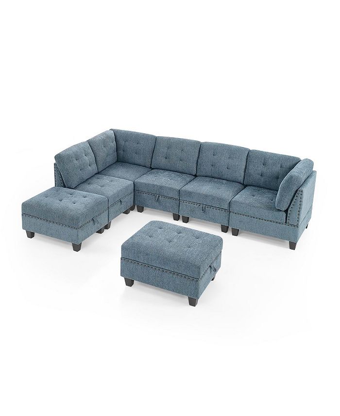 Simplie Fun Navy Blue Modular Sectional Sofa with Ottoman - Macy's