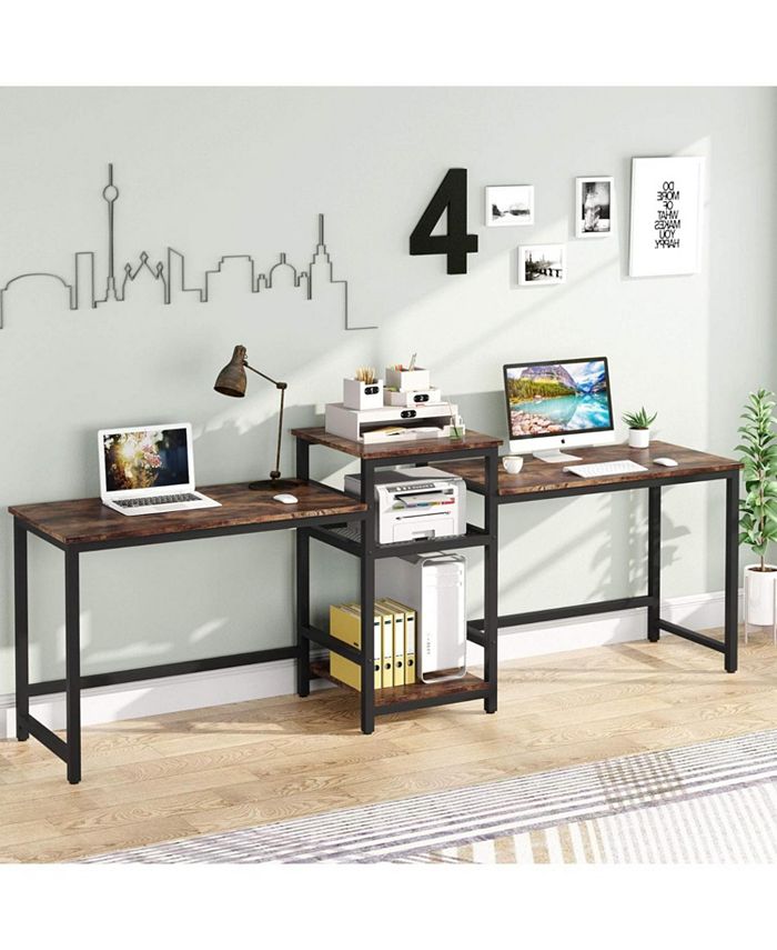 Tribesigns 96.9" Double Computer Desk with Printer Shelf, Extra Long ...