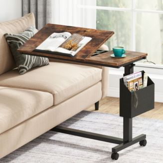 Tribesigns Height Adjustable C Shaped End Table with Wheels and Side ...