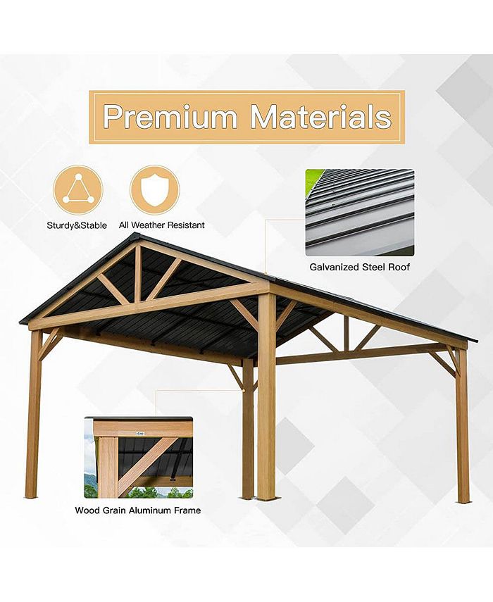 Mondawe 12x14ft Hardtop Gazebo Outdoor Aluminum Gazebo with Galvanized ...