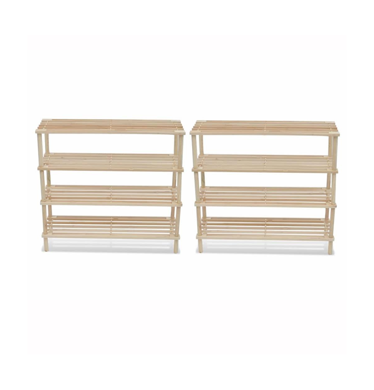 Click here for vidaXL 4-Tier Shoe Racks 2 pcs Solid Fir Wood - Be... prices