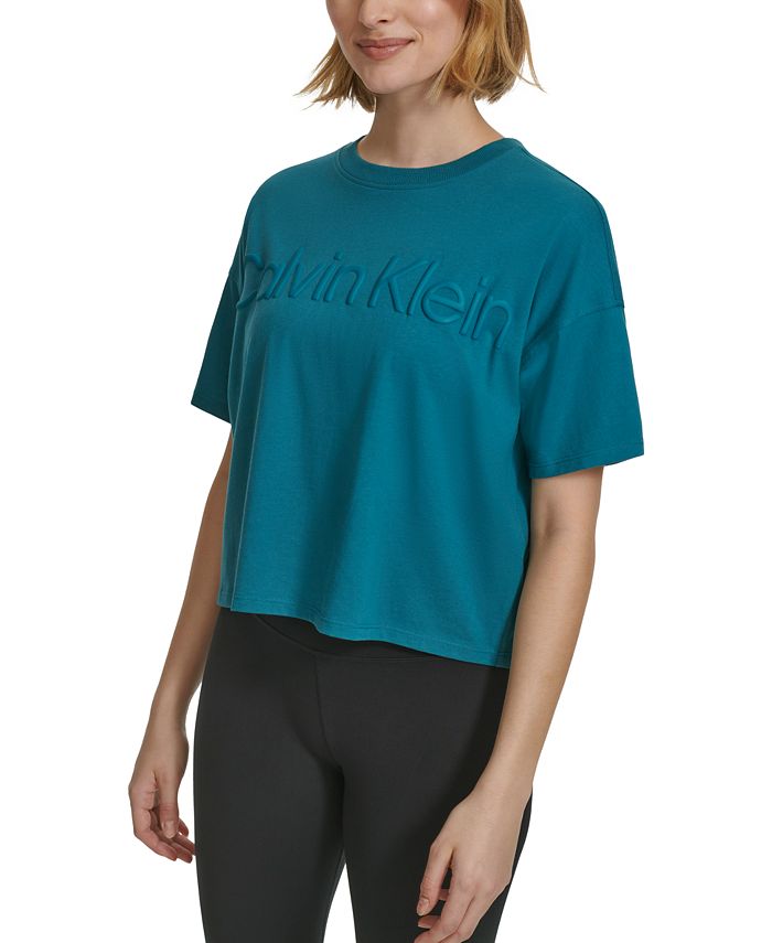 Calvin Klein Women's Cotton Raised Logo Cropped T-Shirt - Macy's