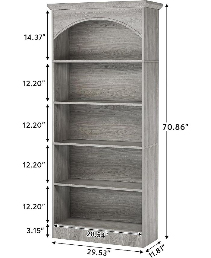 Tribesigns 5-Shelf Gray Bookcase Set of 2, 70.9'' Tall Bookshelf with ...