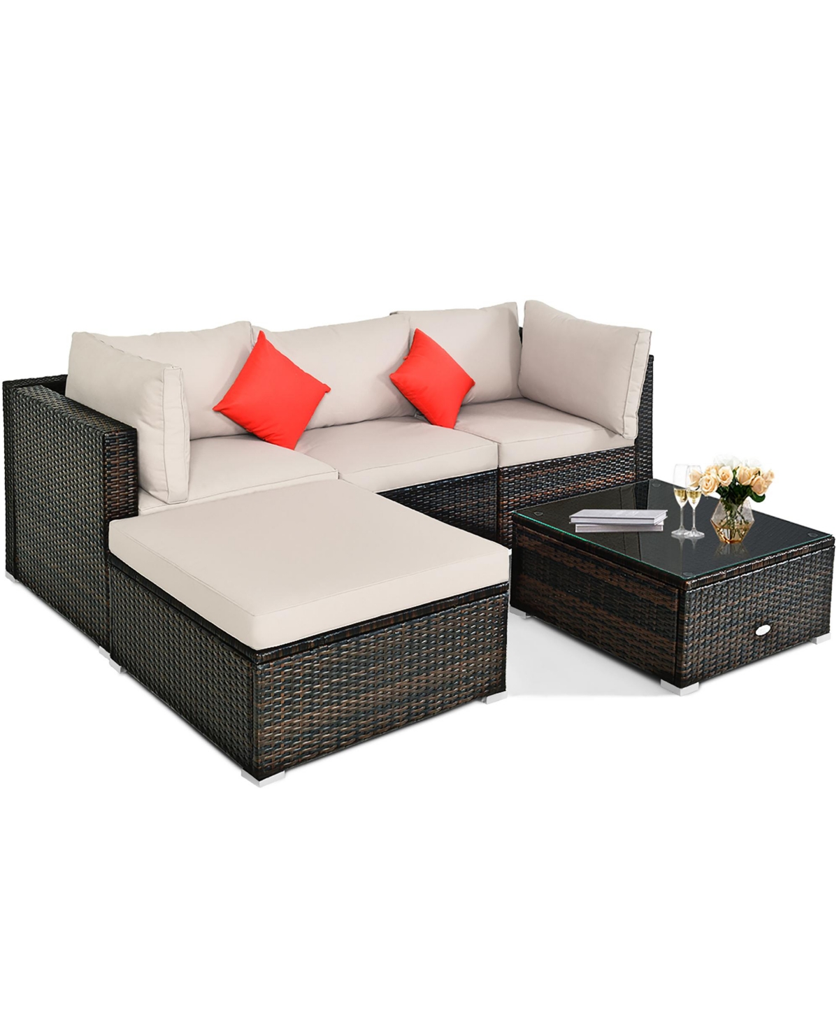 Click here for Costway 5PCS Outdoor Patio Rattan Furniture Set Se... prices