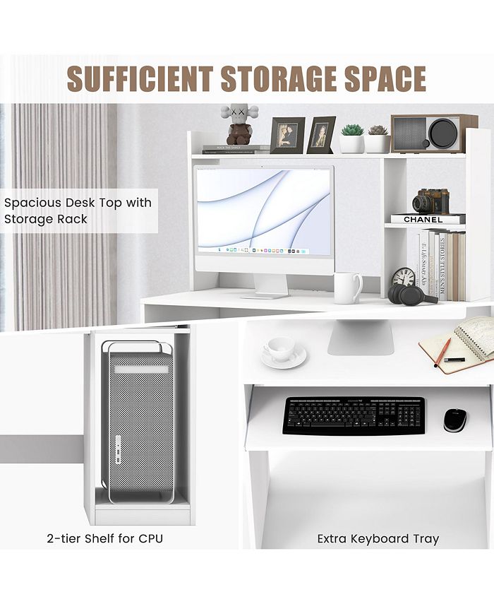 Gymax Computer Desk w/ Built-in Charge Station Wooden Writing Desk w ...