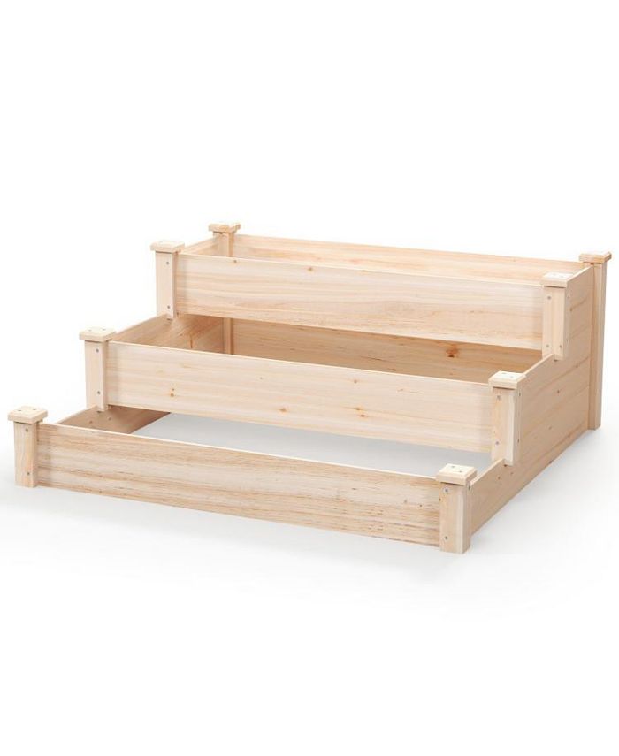 Slickblue 3 Tier Wooden Raised Garden Bed For Backyard Patio Gardening