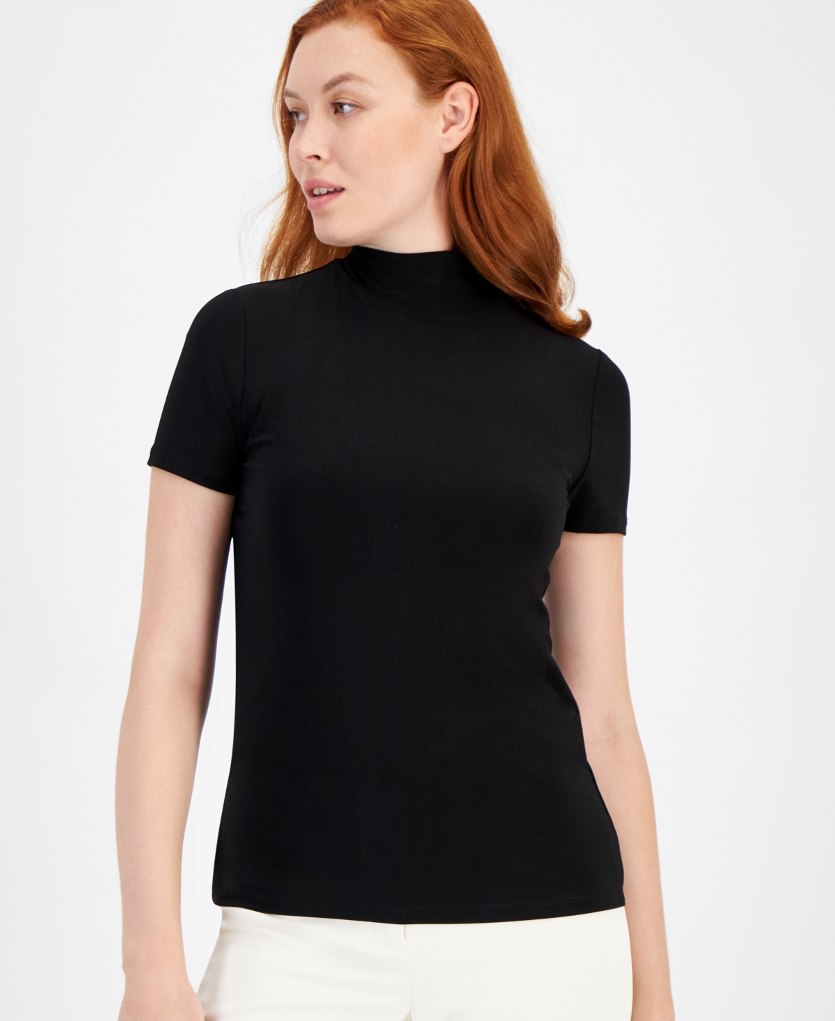 Click here for Anne Klein Short-Sleeve Mock-Neck Top - Black prices