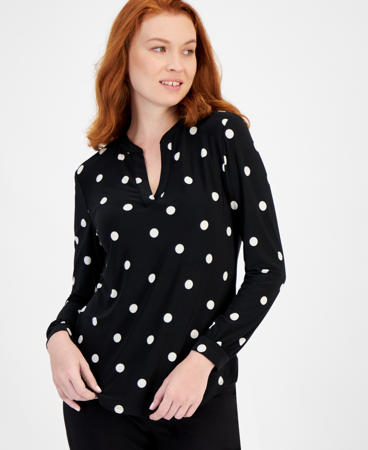 Click here for Anne Klein Womens Split-Neck Pearl-Dot Top - Anne... prices