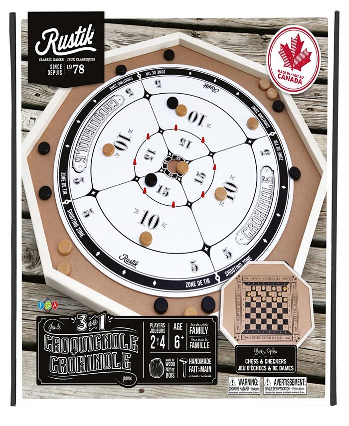 Family Games America Rustik 3-In-1 Deluxe Crokinole, Checkers Chess ...