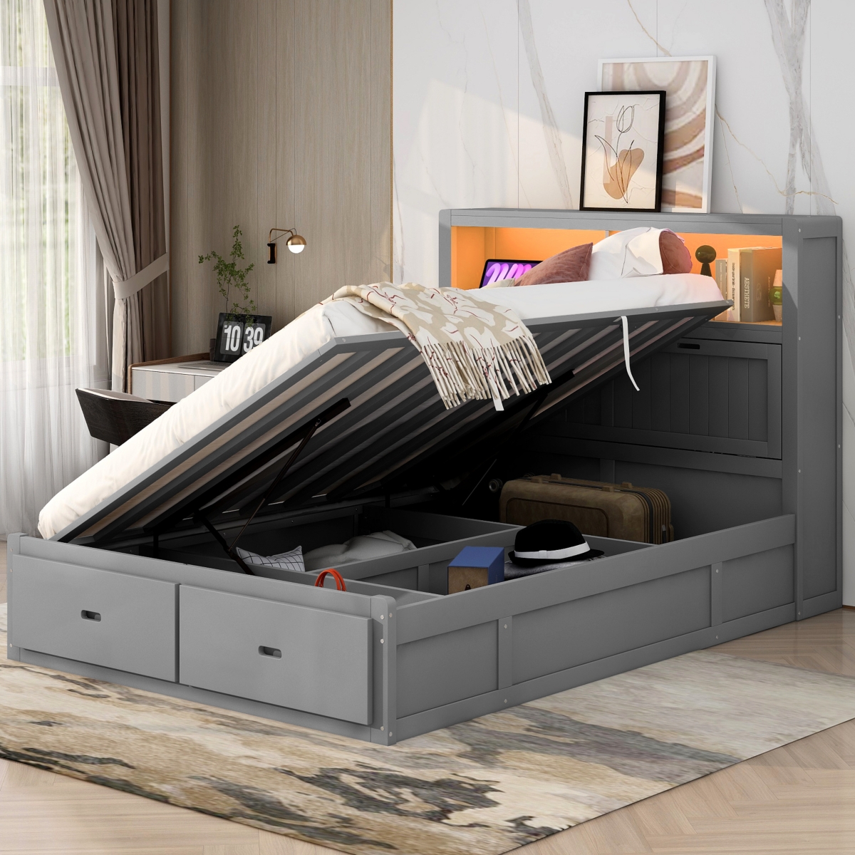Click here for Streamdale Queen Hydraulic Bed w/ Led & Storage -... prices