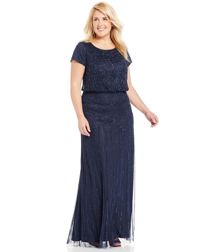 Adrianna Papell Plus Size Bead Illusion Blouson Dress Macys