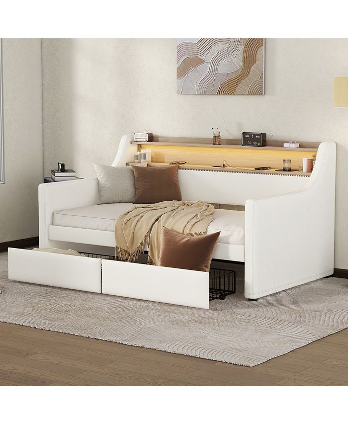 Simplie Fun Twin Size Daybed with Storage Drawers, Upholstered Daybed ...