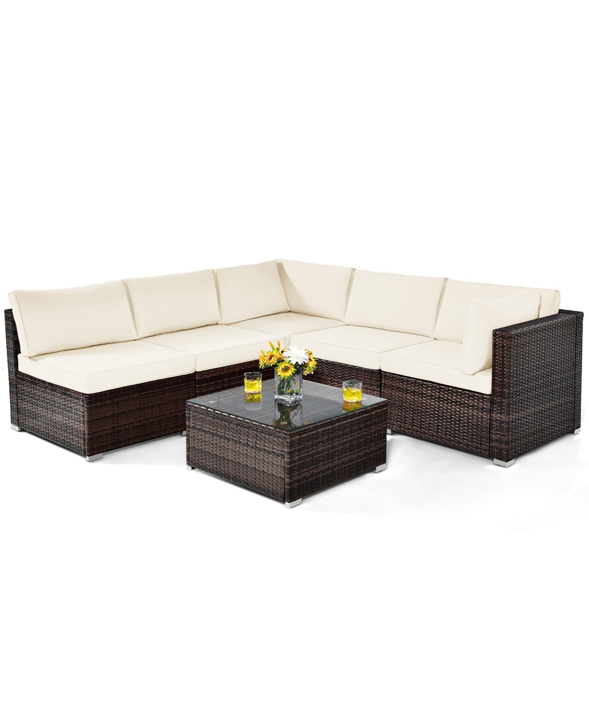 Click here for 6PCS Patio Rattan Furniture Set Cushioned Sofa Cof... prices