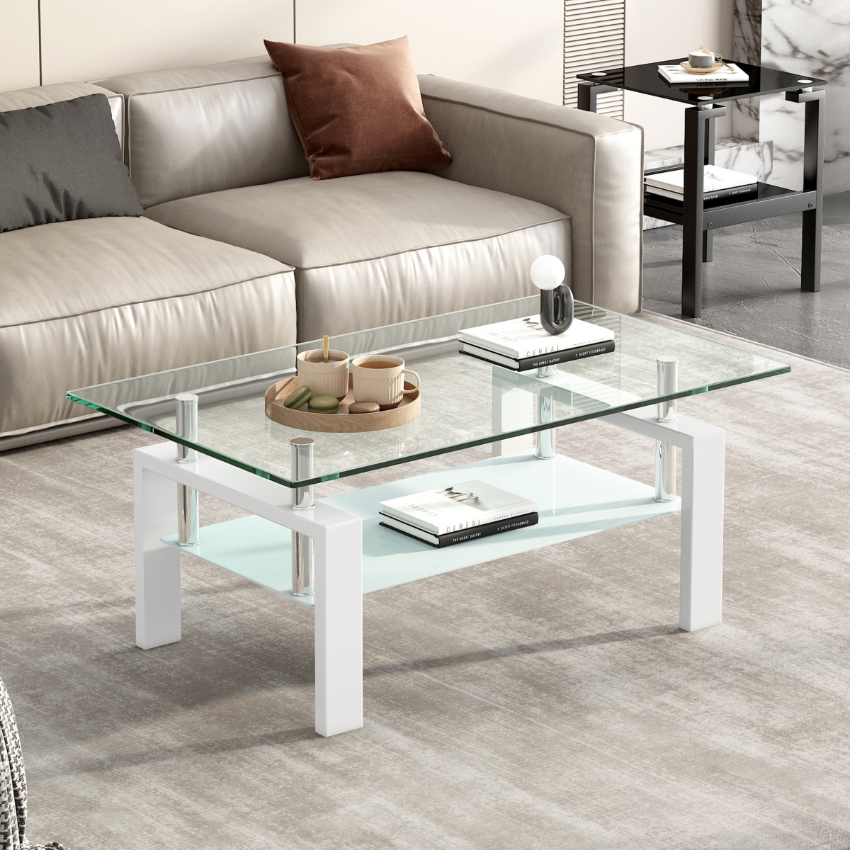Click here for Streamdale Clear Glass Coffee Table (2-Tier) - Tra... prices