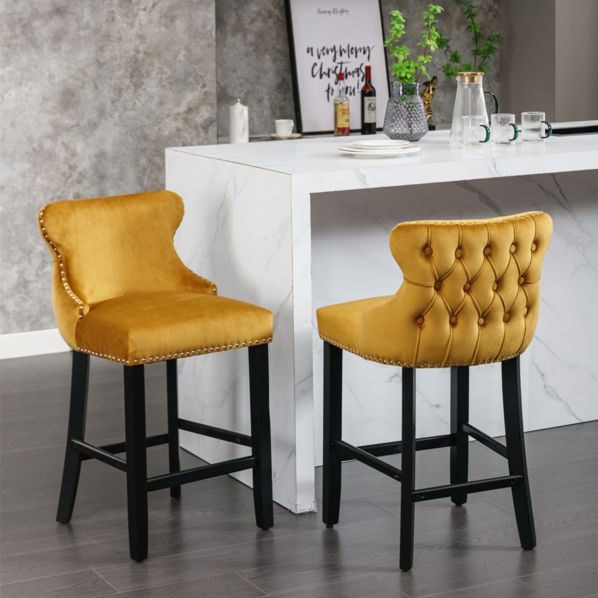 Click here for Simplie Fun Gold Velvet Wingback Bar Stools  Set o... prices