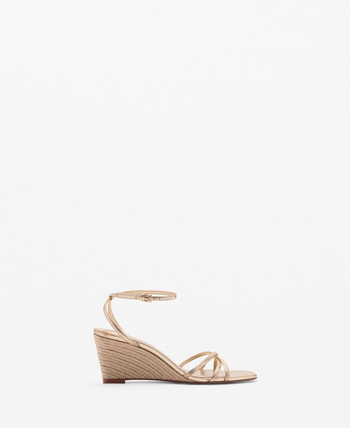 MANGO Women's Metallic Wedge Strap Sandals - Macy's