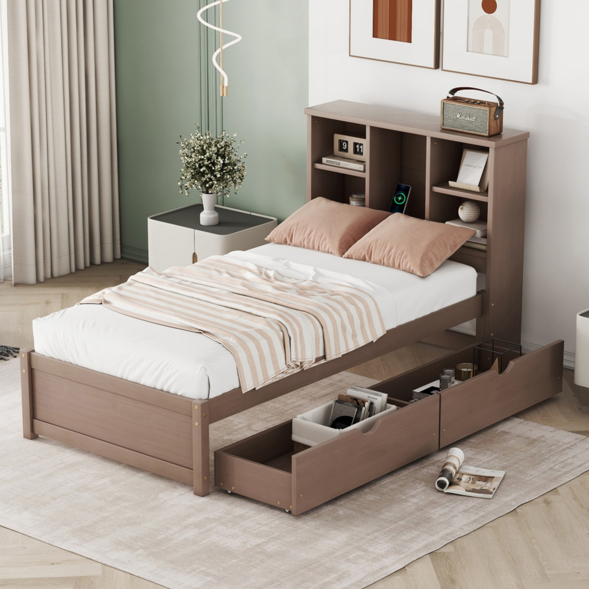 Click here for Modern Twin Size Bed Frame With Built-in Usb Port... prices
