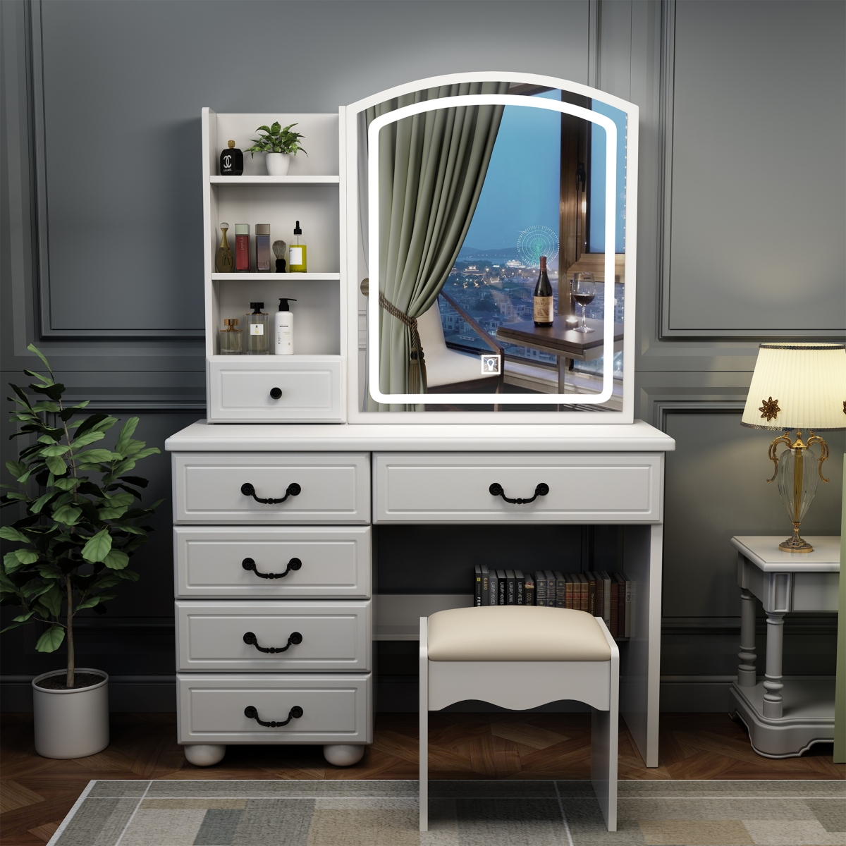 Click here for Streamdale Vanity Desk with Mirror  Lights  and 6... prices