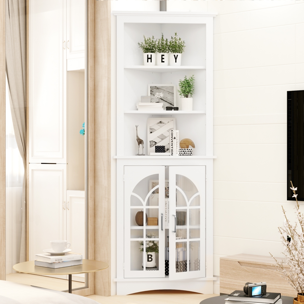 Click here for Spacious 3-Tier Corner Cabinet with Antiqued Glass... prices