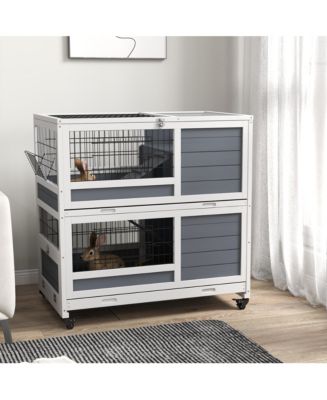 Simplie Fun Indoor Rabbit Hutch with Wheels, 2-Tier Rabbit Cage, 35.5 ...