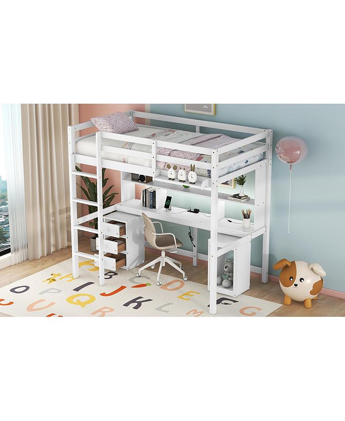 Simplie Fun Twin Size Loft Bed With Multi-Storage Desk, LED Light And ...