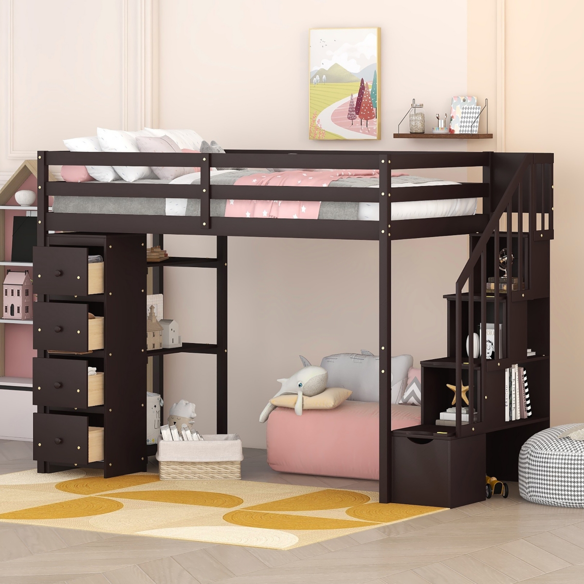 Click here for Streamdale Loft Bed with Storage  Stairs  and Shel... prices