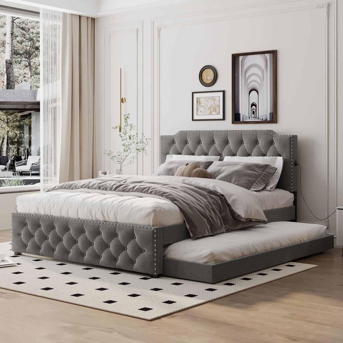 Click here for Streamdale Gray Upholstered Queen Platform Bed wit... prices