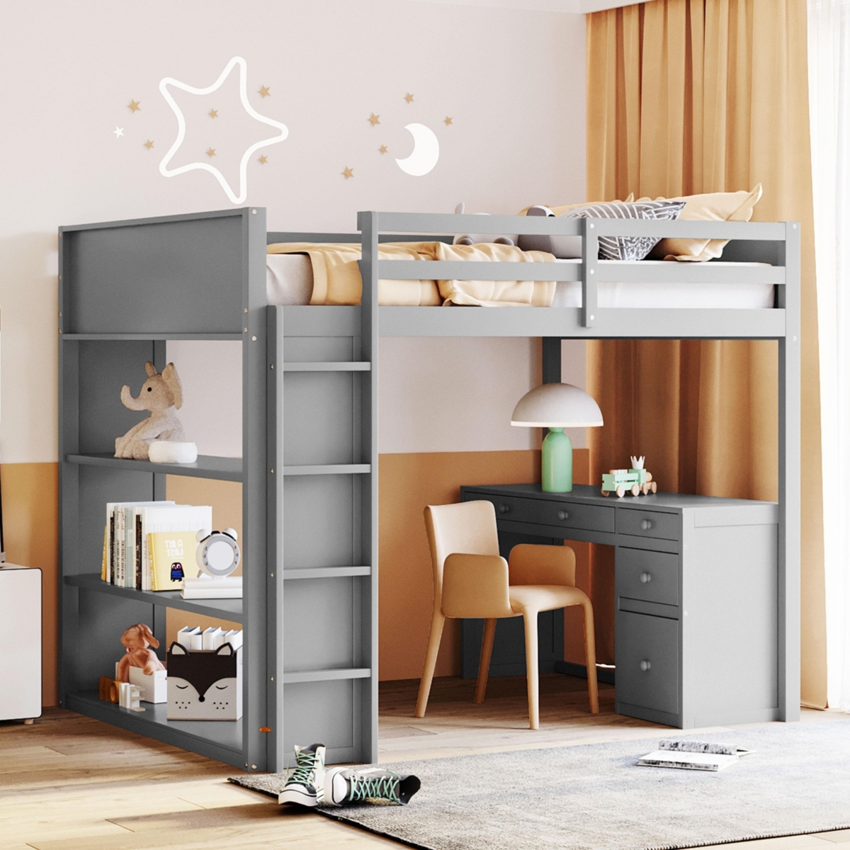 Click here for Streamdale Full Size Loft Bed With Ladder  Shelves... prices