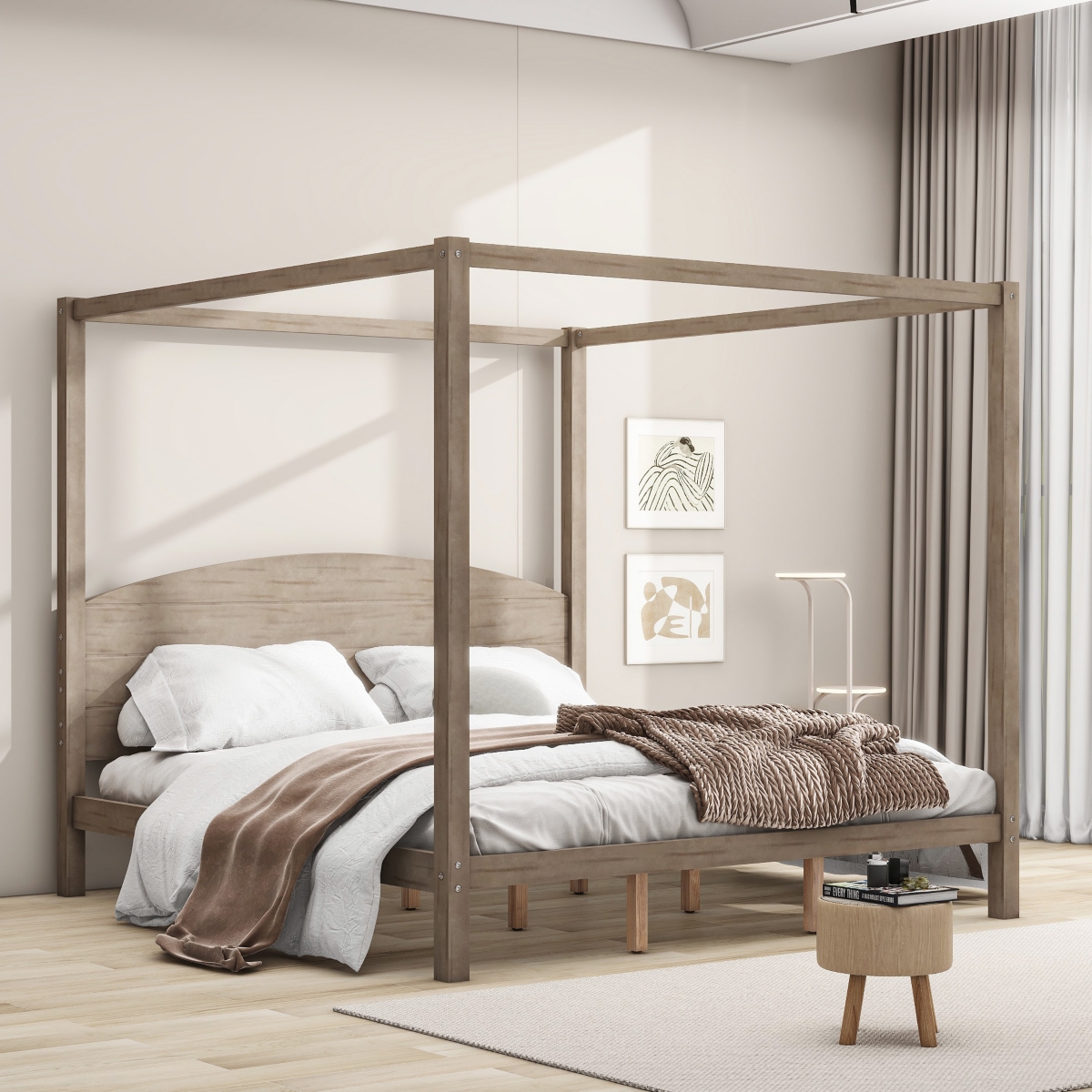 Click here for Streamdale King Size Canopy Platform Bed With Head... prices