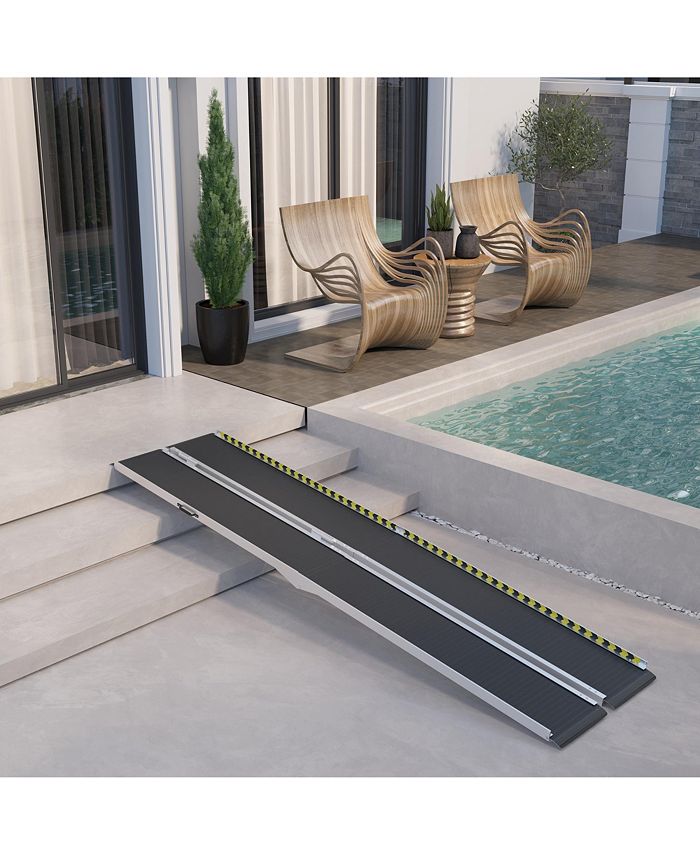 HOMCOM Wheelchair Ramp 10FT Folding Aluminum Ramp with Non-Slip Surface ...