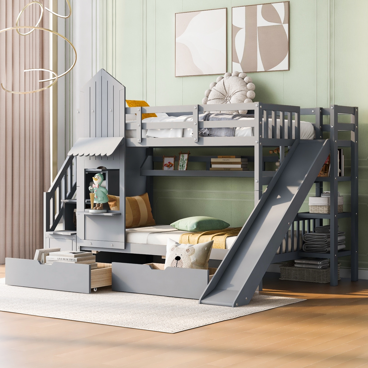 Click here for Streamdale Castle Bunk Bed w/ Drawers  Shelves  Sl... prices